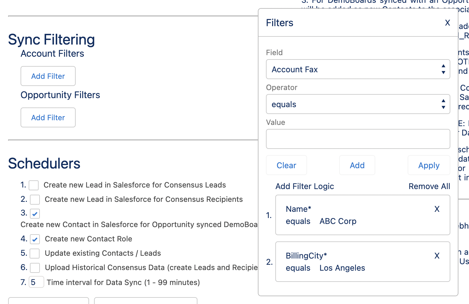How To Setup Opportunity and Account Filtering for SFDC 10.5+ and CRM Sync fields